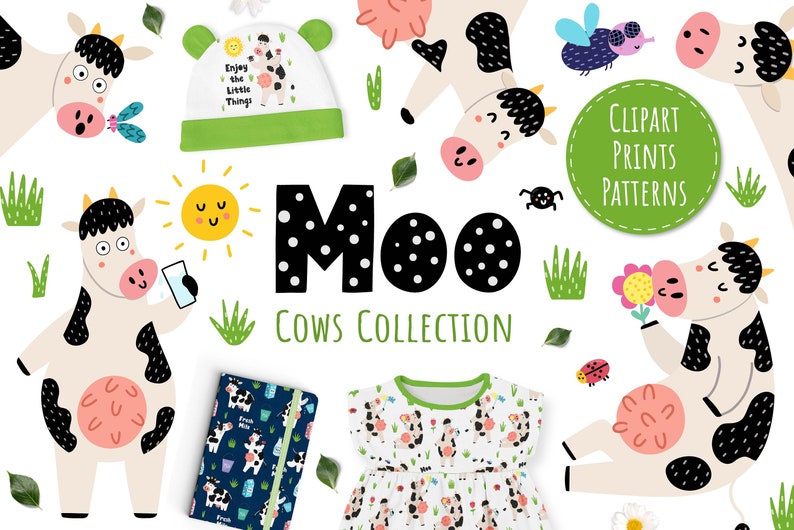 Cows Clipart and Digital Paper Moo Collection Cute Cows - Etsy