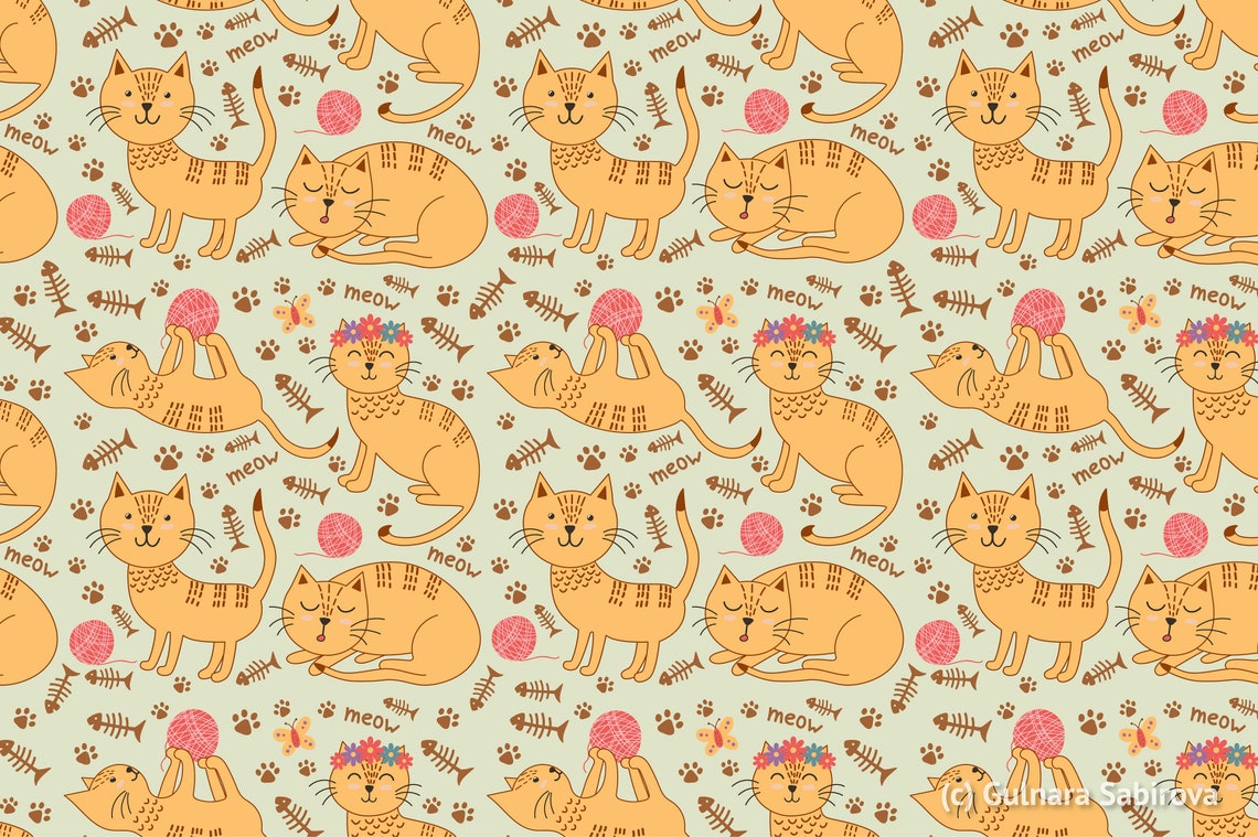 Cat Clipart and Digital Paper Set Png Vector Eps Cute Cats - Etsy