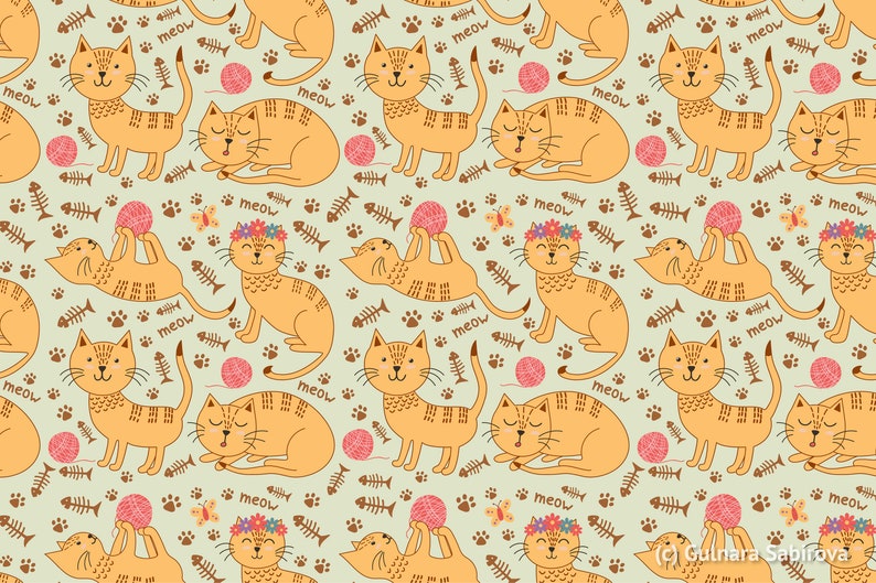 Cat Clipart and Digital Paper Set Png Vector Eps Cute Cats - Etsy