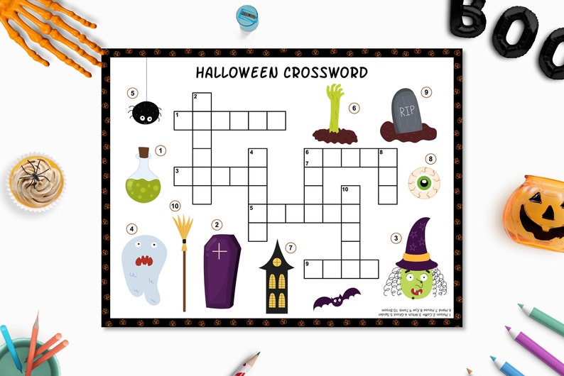 Halloween Crossword Puzzles Pdf for Kids Halloween Crossword - Etsy