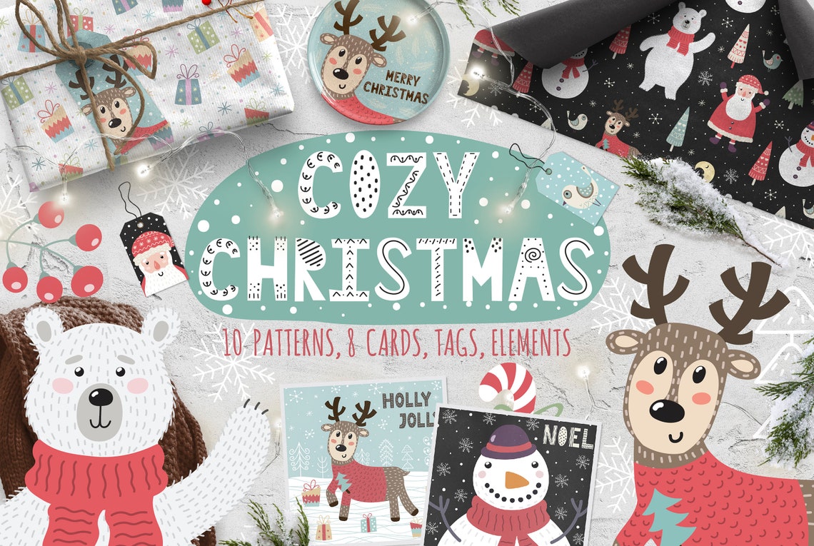 Cozy Christmas Clipart Digital Paper Printable Tags Cards | Etsy