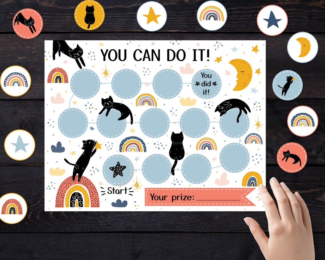 Cats and Rainbows Reward Chart for Kids Sticker Reward Chart - Etsy