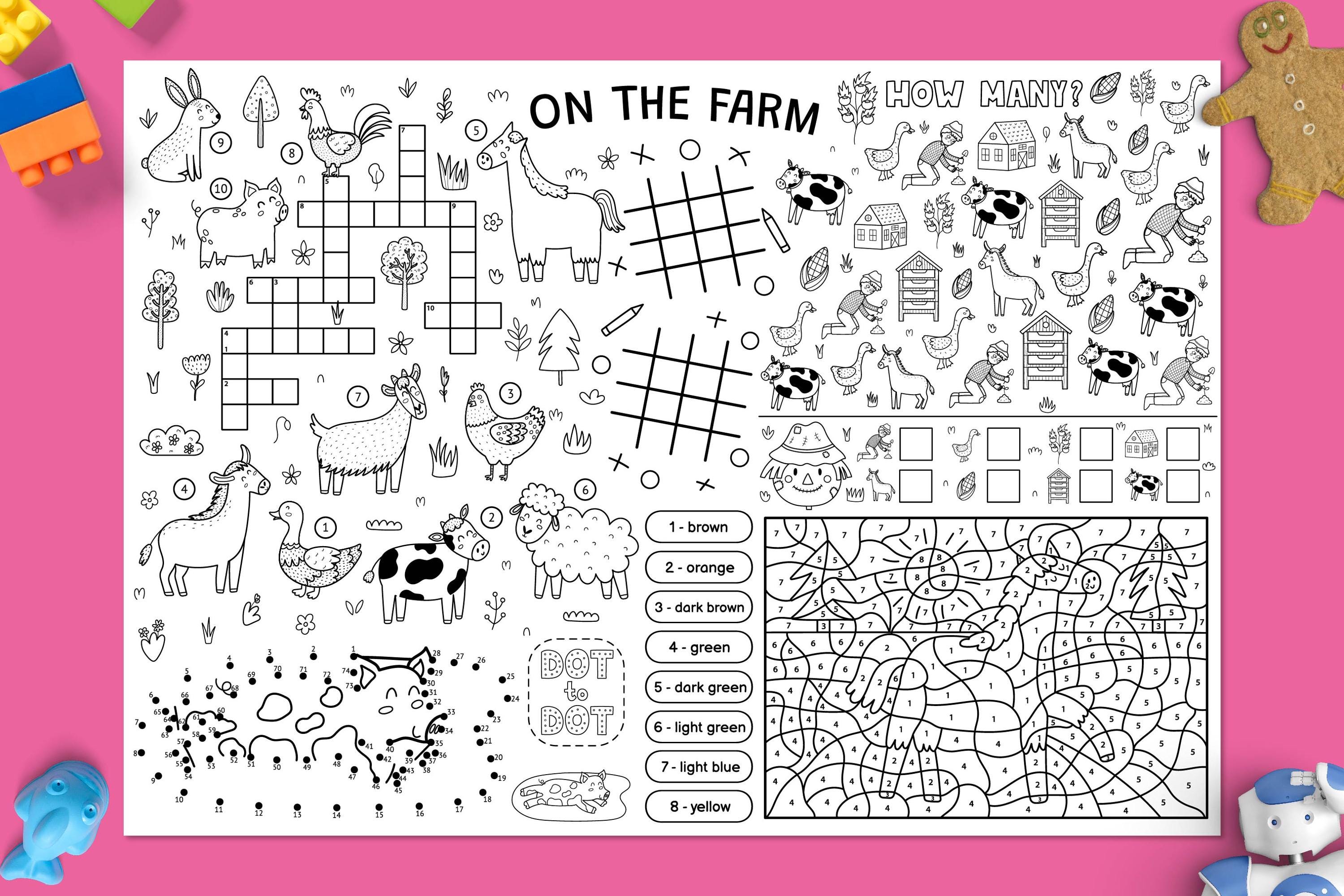 Farm Activity Placemats DIGITAL, on the Farm Coloring Activity Mats ...