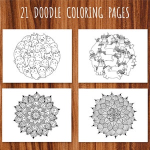 Doodle Coloring Pages, Printable Coloring Book With Animals for Adults ...