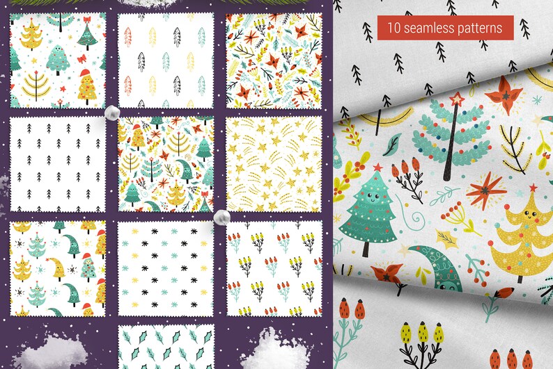 Christmas Tree Clipart and Digital Paper Collection / Png | Etsy