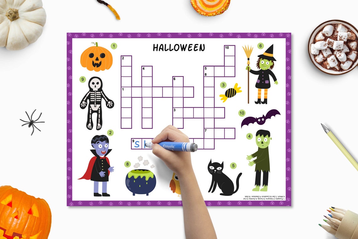 Halloween Crossword Puzzles Pdf for Kids Halloween Crossword - Etsy