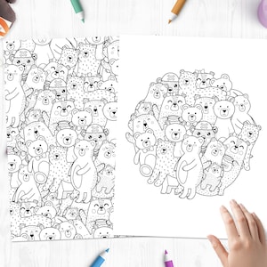 Bear Coloring Pages, Doodle Coloring Book, Bear Forest Printable ...