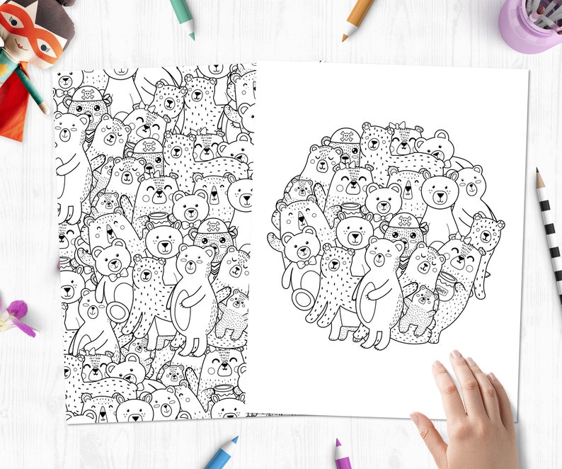 Bear Coloring Pages Doodle Coloring Book Bear Forest - Etsy