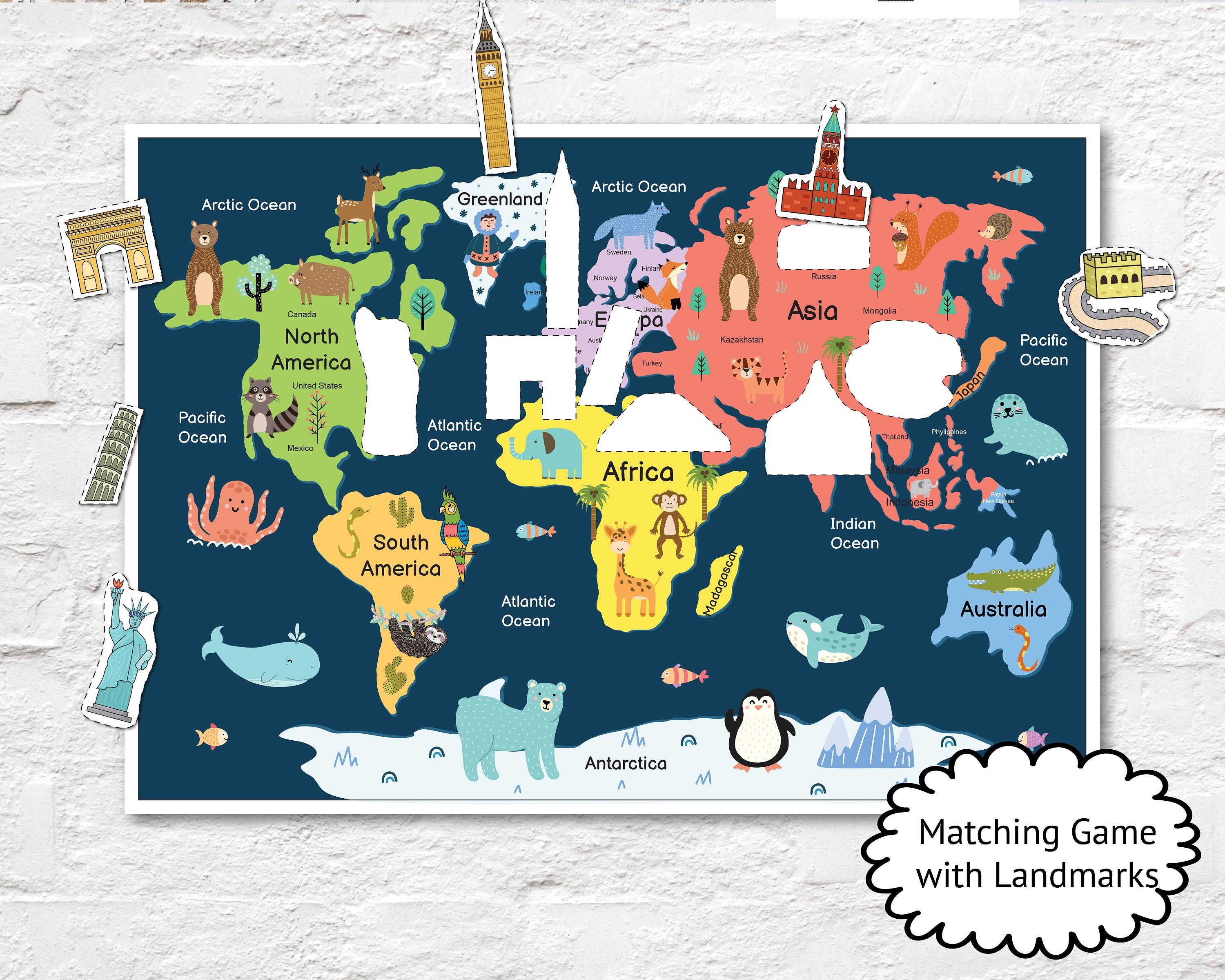 Travel Busy Book With Landmarks for Kids Matching Game Pages - Etsy