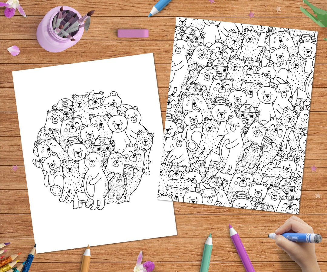 Bear Coloring Pages, Doodle Coloring Book, Bear Forest Printable ...