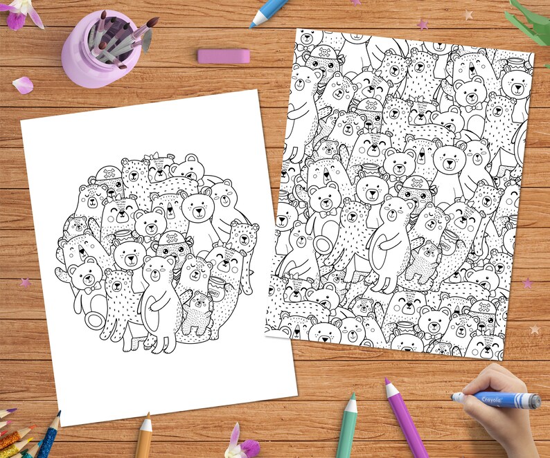Bear Coloring Pages Doodle Coloring Book Bear Forest - Etsy