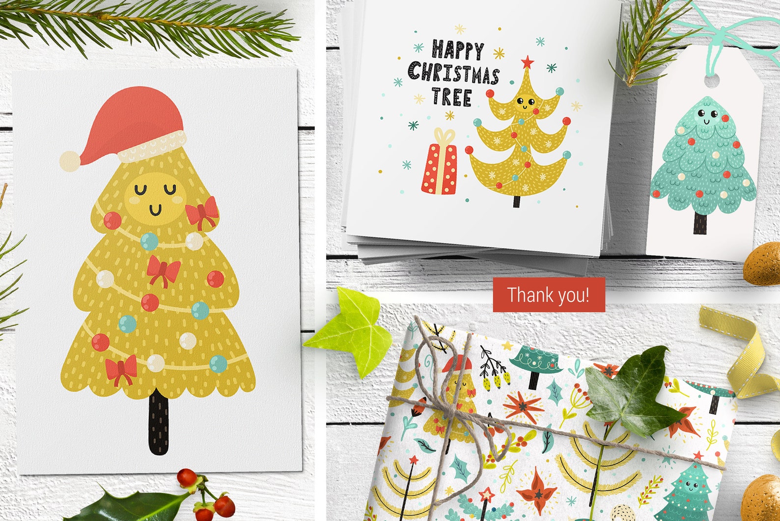 Christmas Tree Clipart and Digital Paper Collection / Png, Jpeg, Eps ...