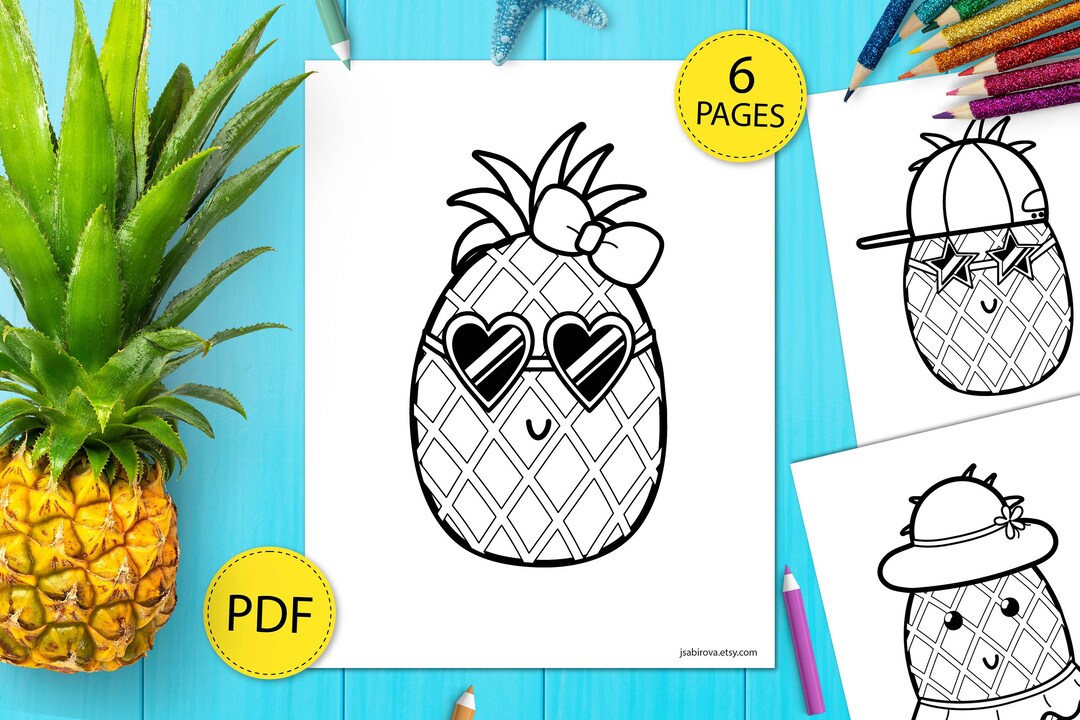 Pineapple Coloring Book Pages, Summer Pineapple Coloring Book Pdf, Kids ...