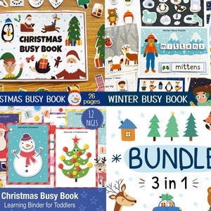 Christmas and Winter Busy Book Bundle for Toddlers, Set of 3 Toddler Busy Book Printable ...