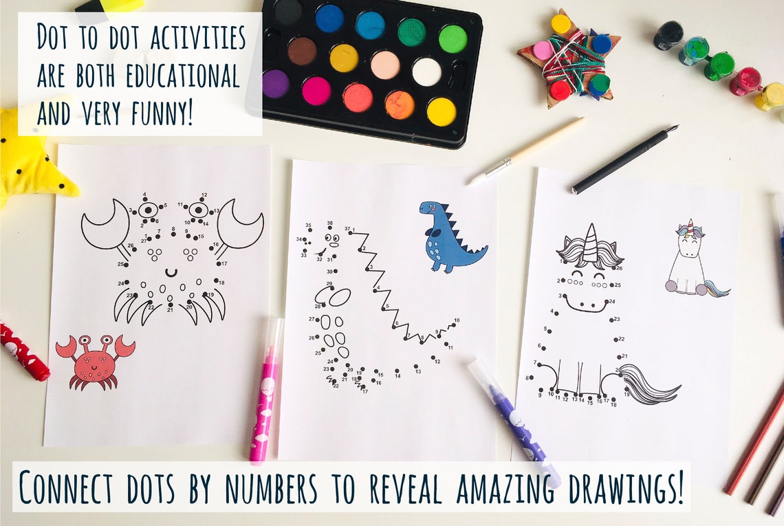 60 Dot to Dot Drawing Games Bundle for Kids Printable Puzzles Connect ...