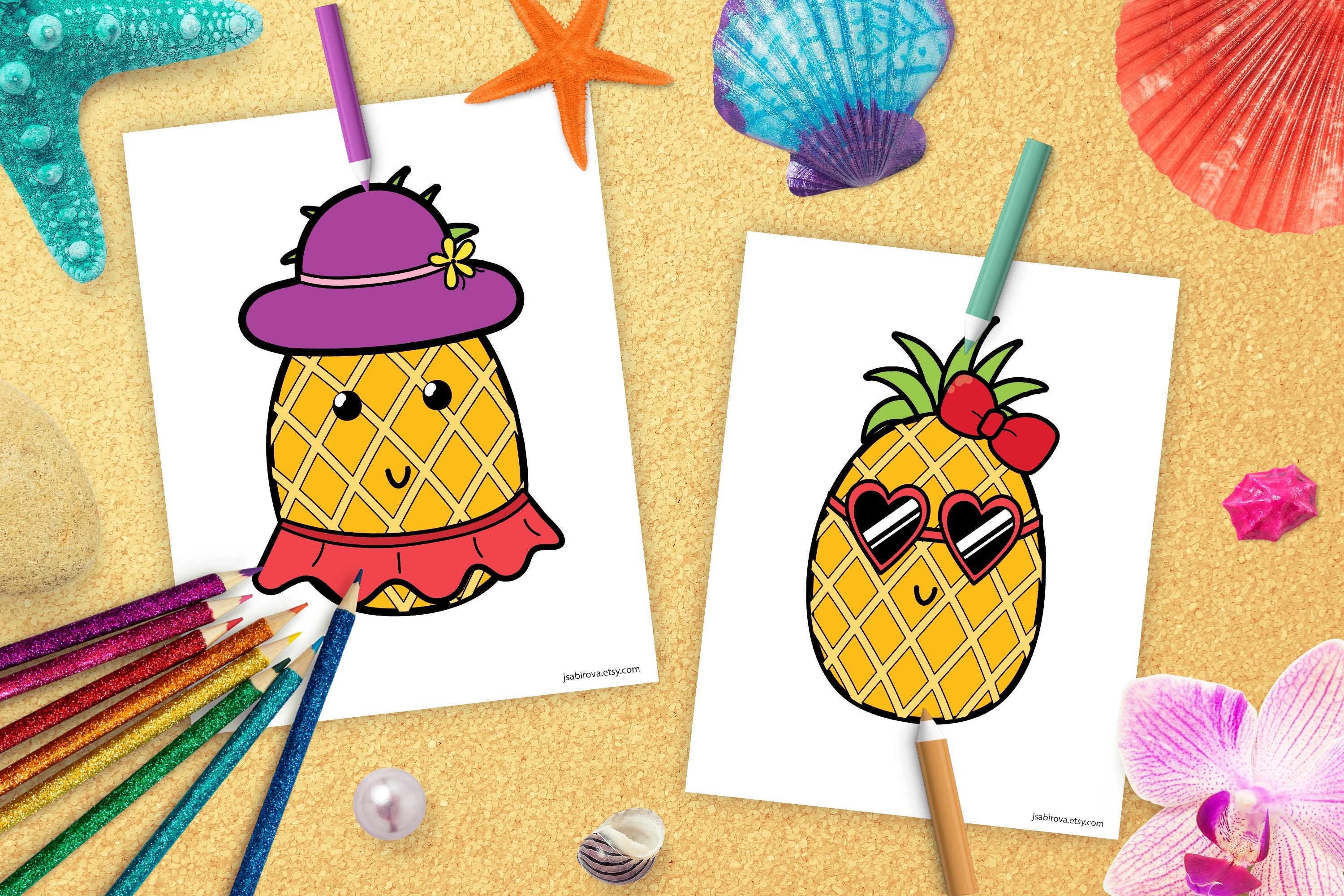 Pineapple Coloring Book Pages Summer Pineapple Coloring Book - Etsy