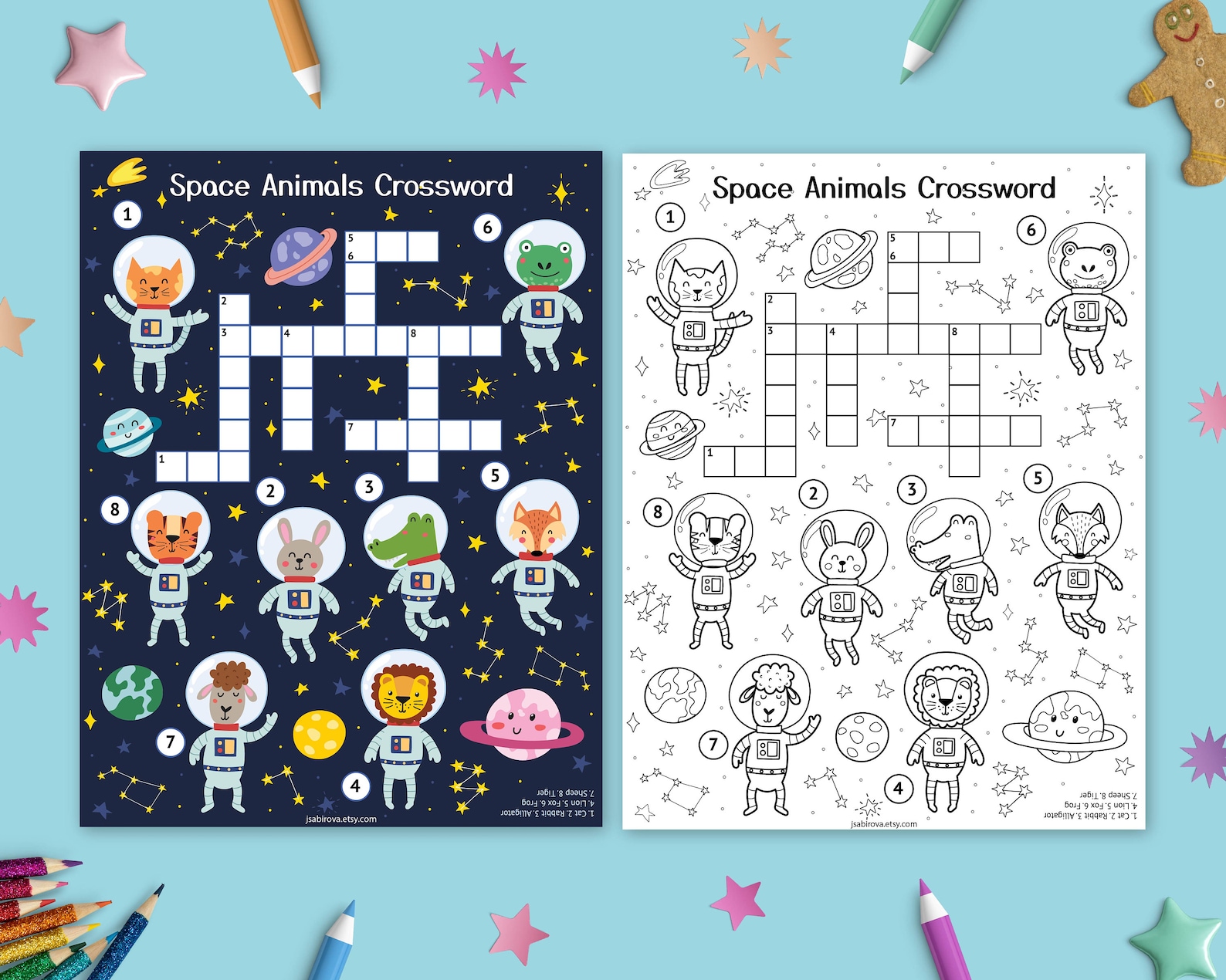 Space Crossword Puzzle for Kids Crossword Printable Pdf - Etsy