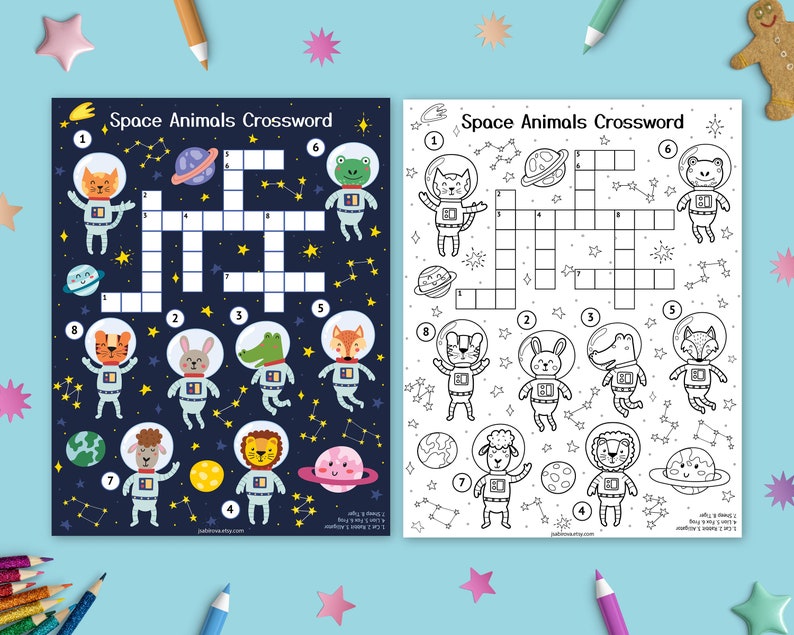 Space Crossword Puzzle for Kids Crossword Printable Pdf | Etsy