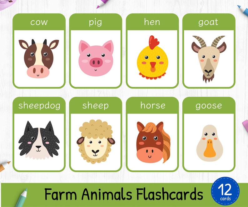 Farm Animals Flashcards Pdf Farm Animals Flash Cards - Etsy