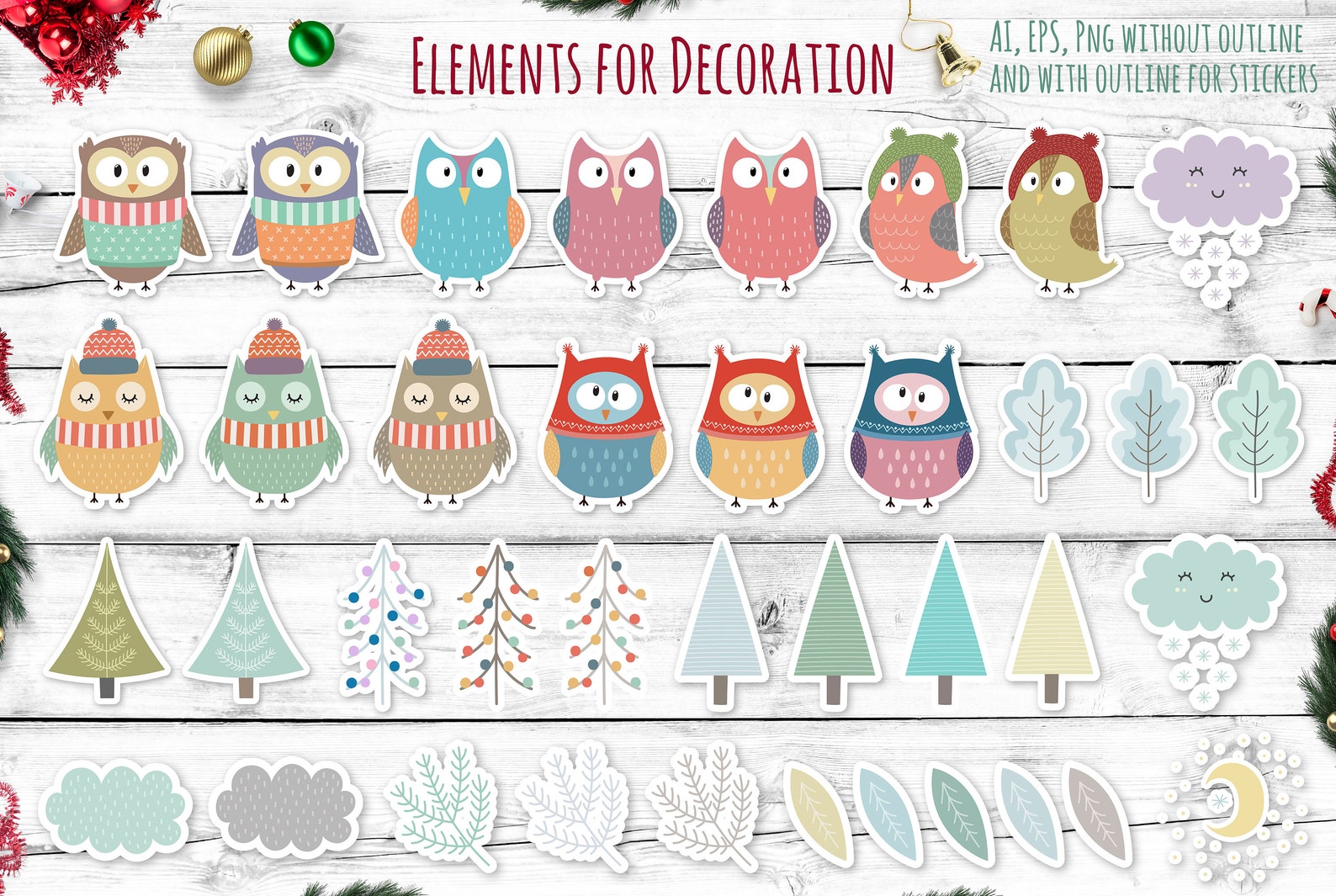 Winter Owls Christmas Clipart / Digital Paper/ Printable | Etsy