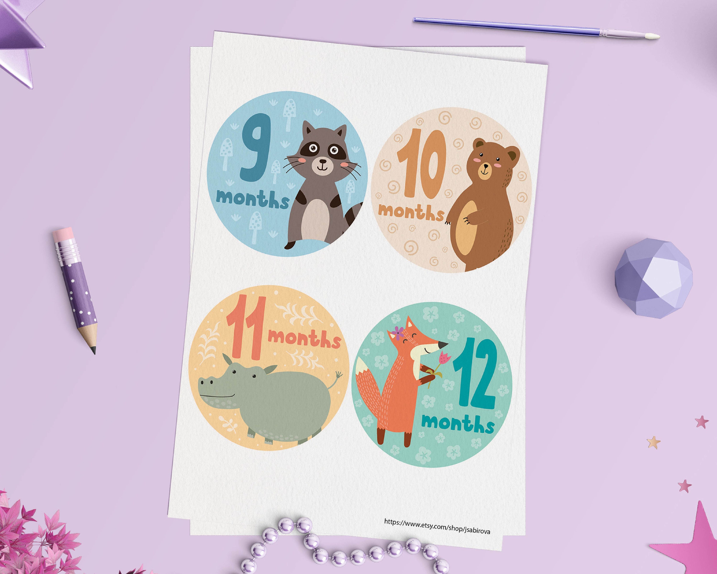 Baby Milestone Monthly Digital Stickers PDF Png Eps | Etsy