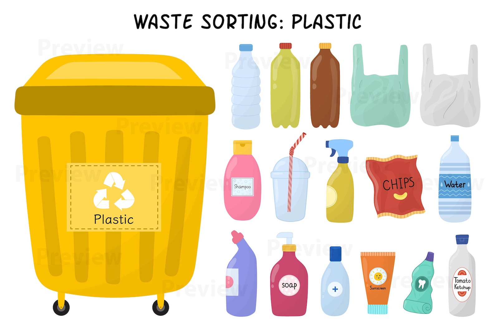 Waste Sorting Clipart, Recycling Trash Graphics, Saving the Planet ...