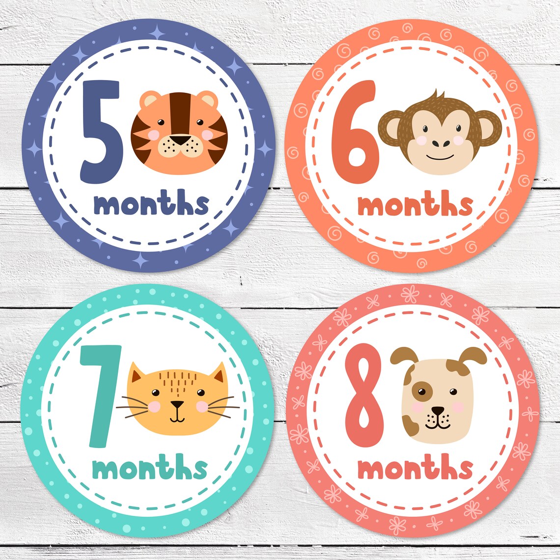 Monthly Baby Stickers SVG, Png, Eps With Cute Animals, Milestone ...