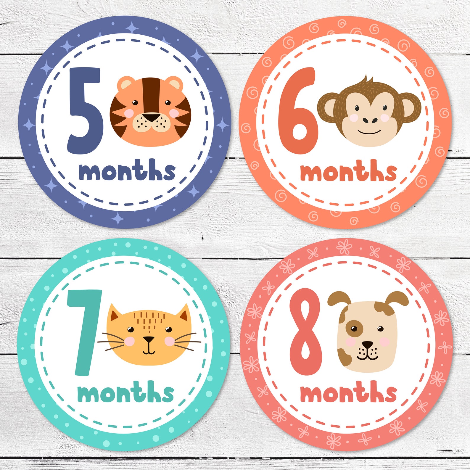 Monthly Baby Stickers SVG, Png, Eps With Cute Animals, Milestone ...