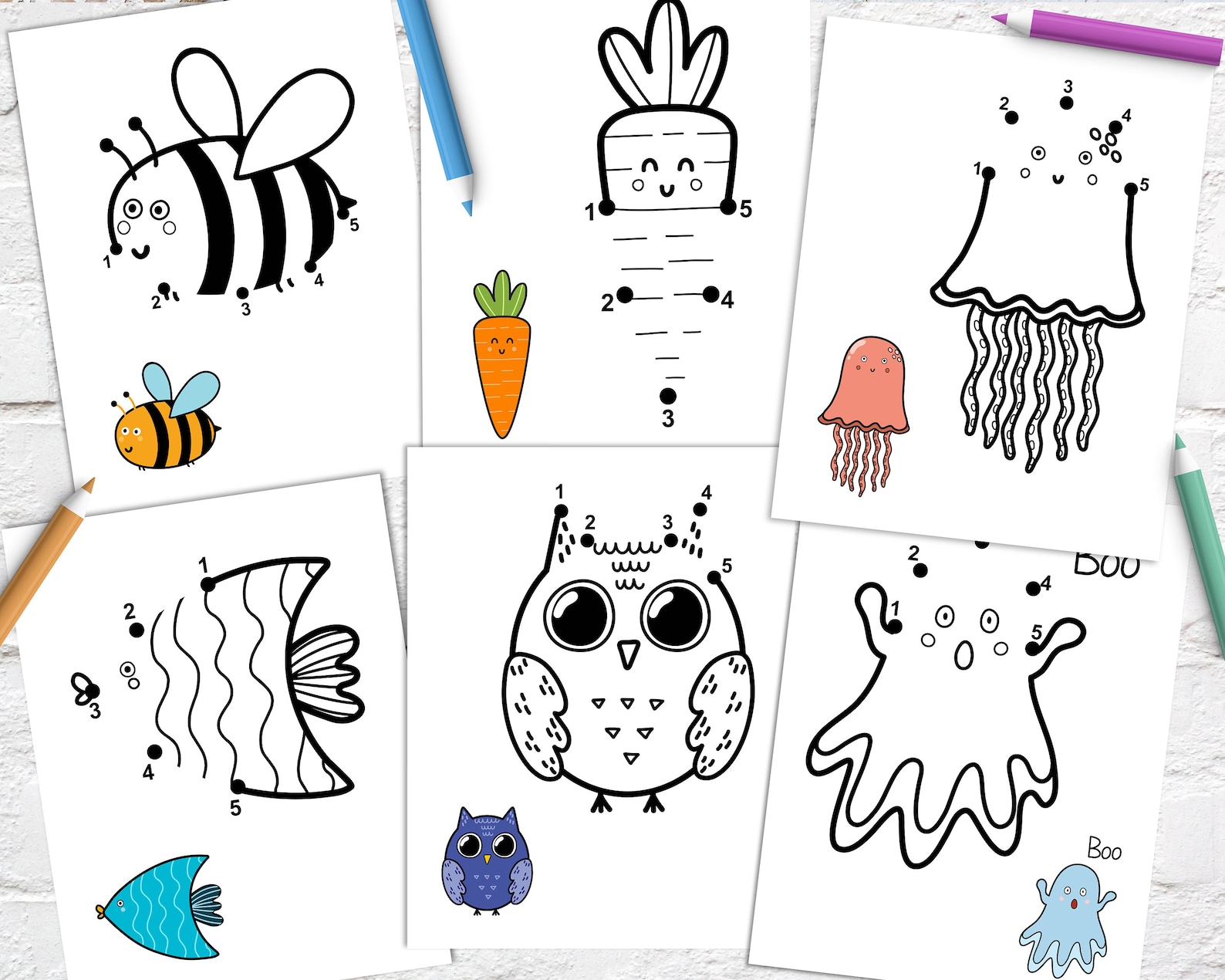 6 Dot to Dot Printable Coloring Activities PDF Super Simple - Etsy