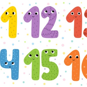 Numbers for Kids Clipart, Cute Numbers in Color and in Outline, Numbers ...