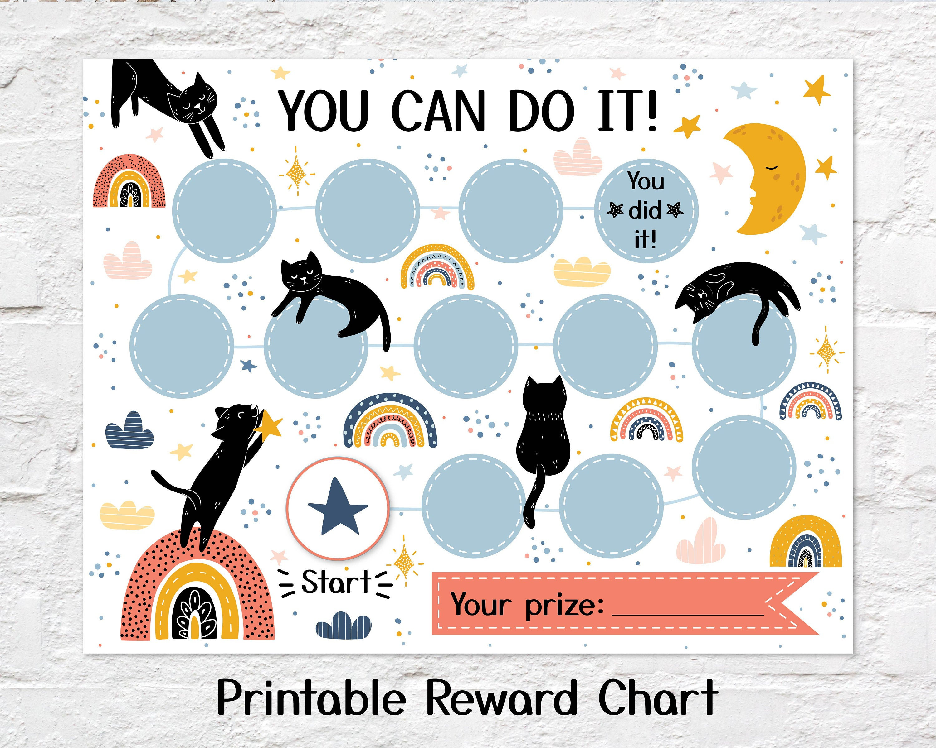 Cats and Rainbows Reward Chart for Kids Sticker Reward Chart | Etsy