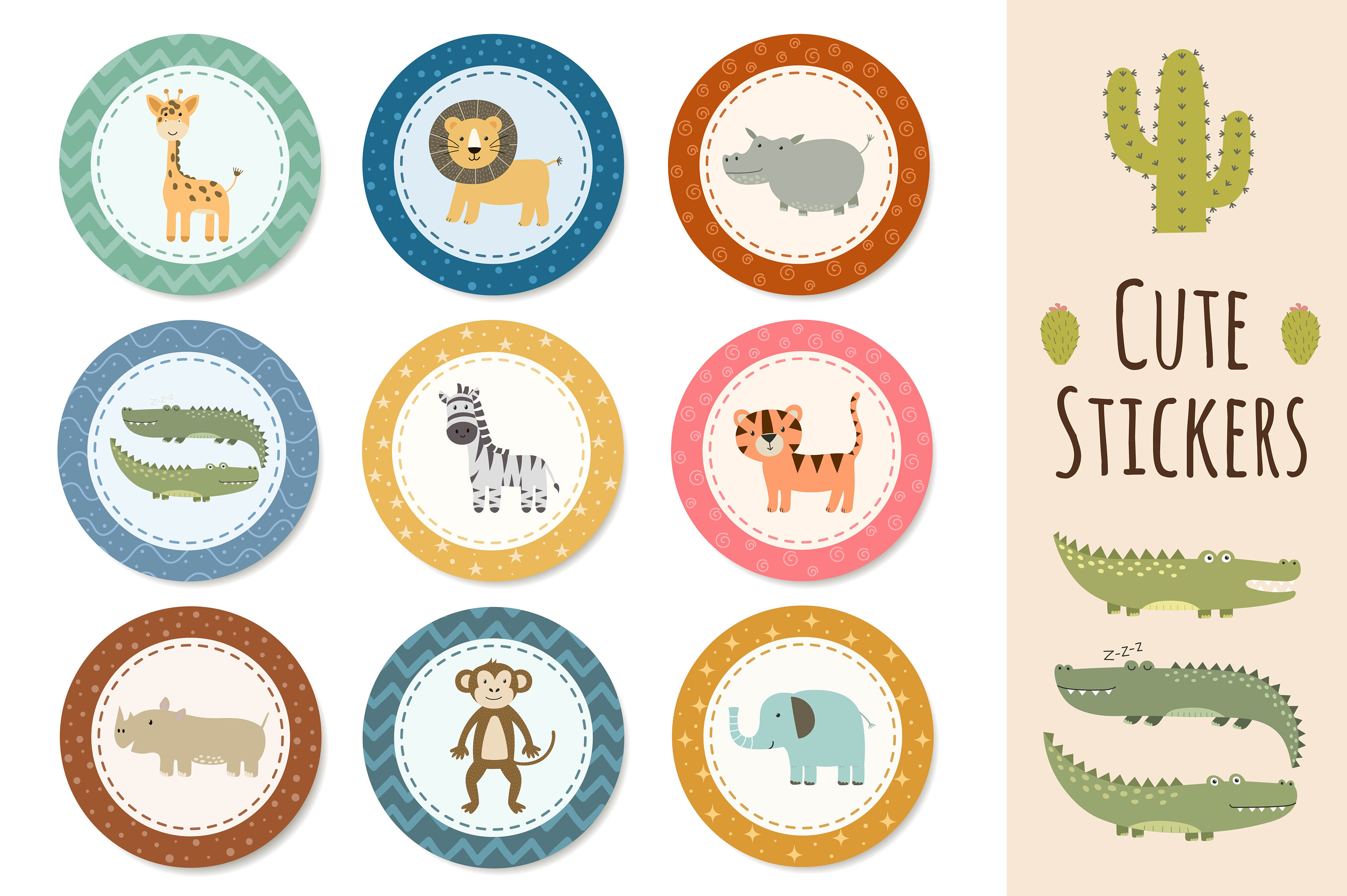 Jungle Animals Clipart and Digital Paper / Safari Animals Stickers ...