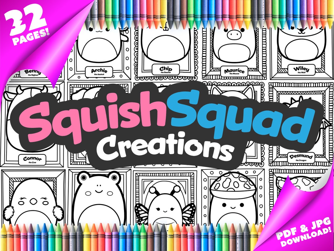 Squishmallow Character Coloring Pages MEGA BUNDLE 32 PAGES Printable ...