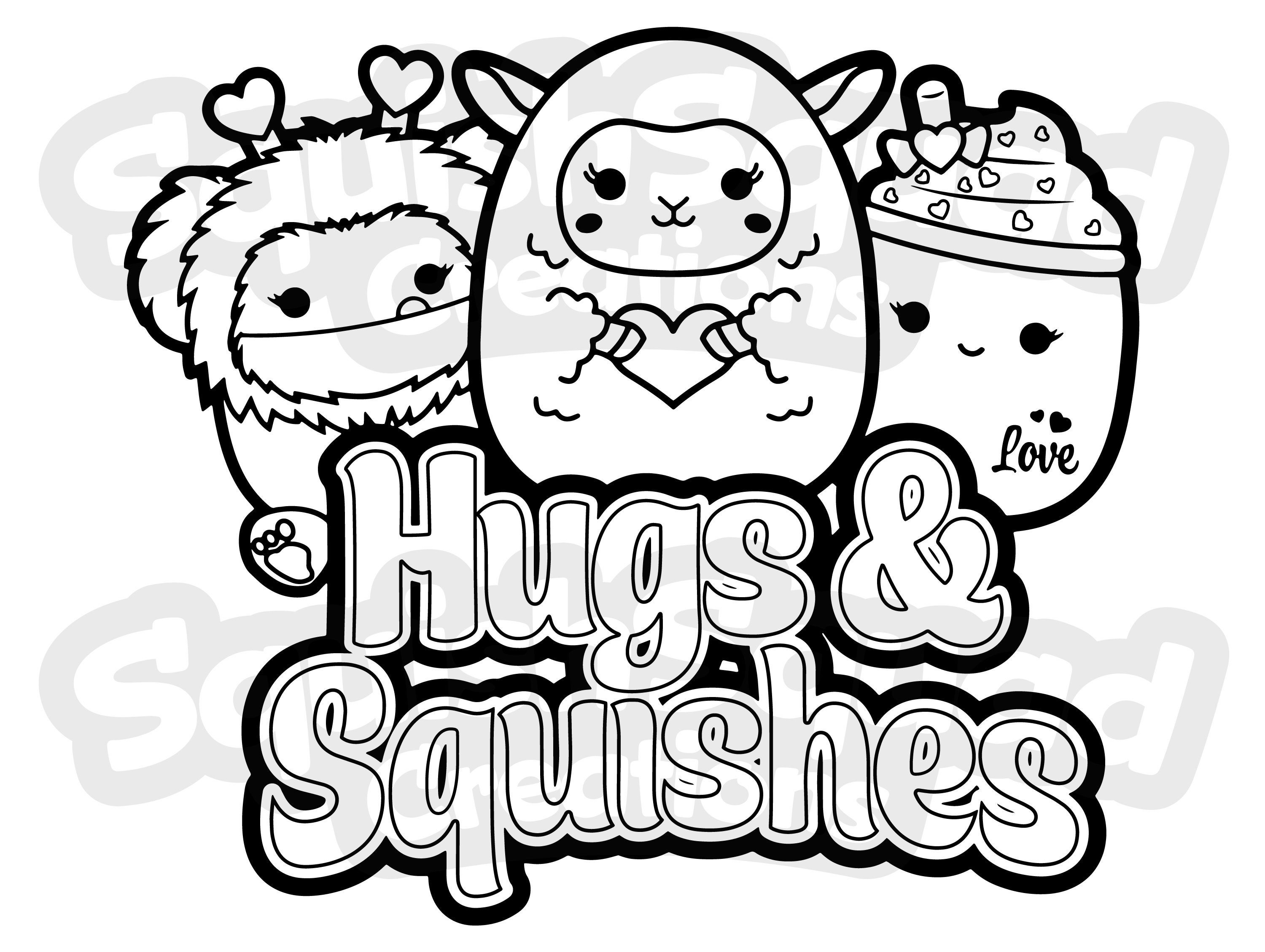 Squishmallow Hugs And Squishes Cute Valentines Day Coloring Page