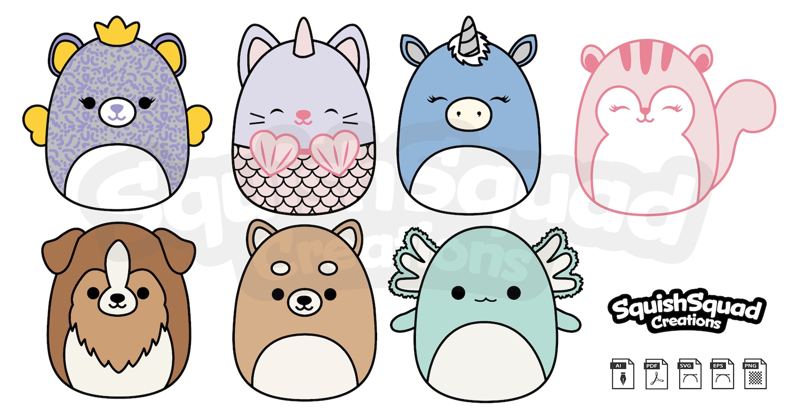 Squishmallow Bundle SVG Files EPS Ai Png PDF Digital - Etsy