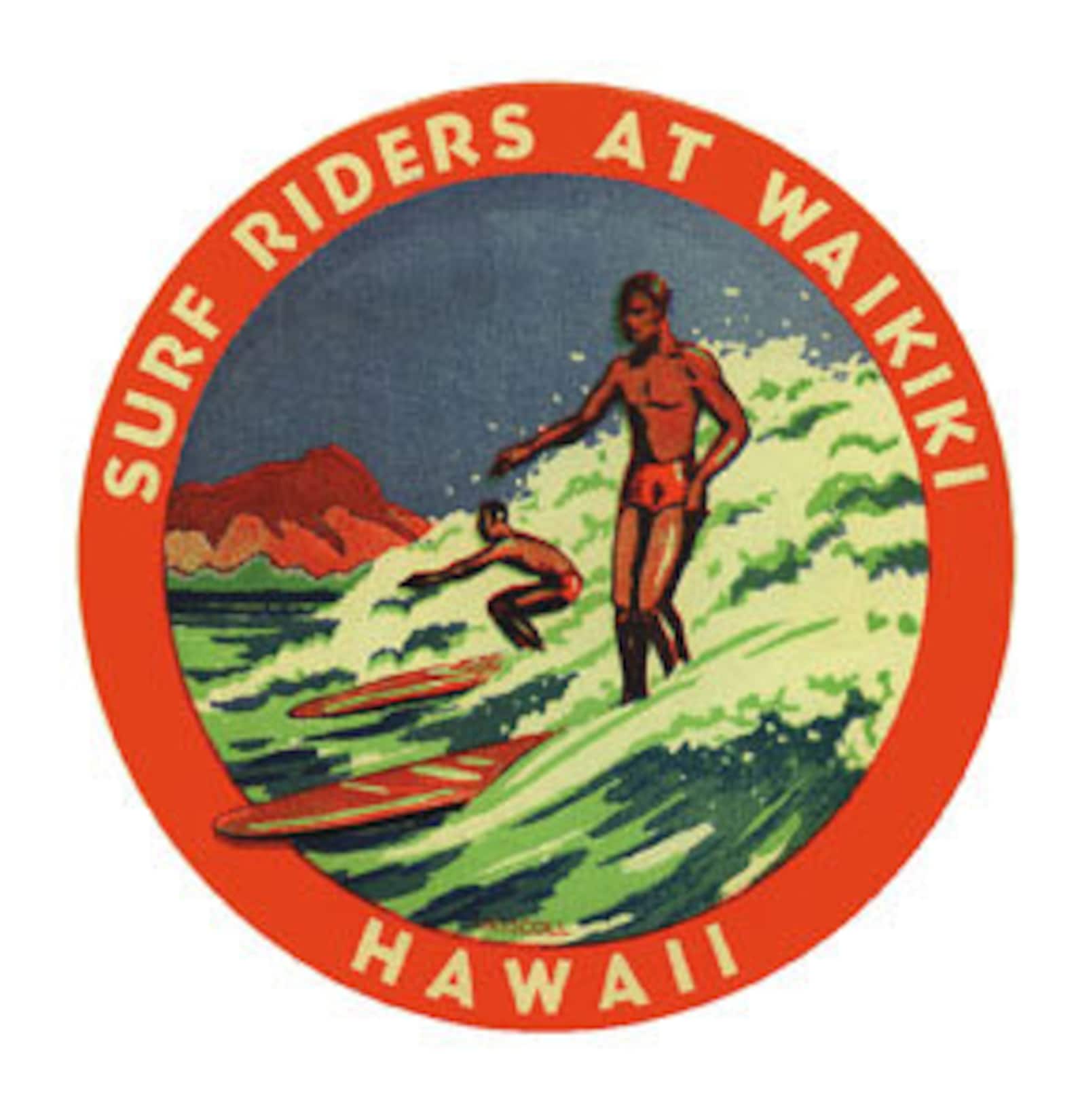 Vintage 1950's Style Surf Riders at Waikiki Beach HI Hawaii Surfers ...
