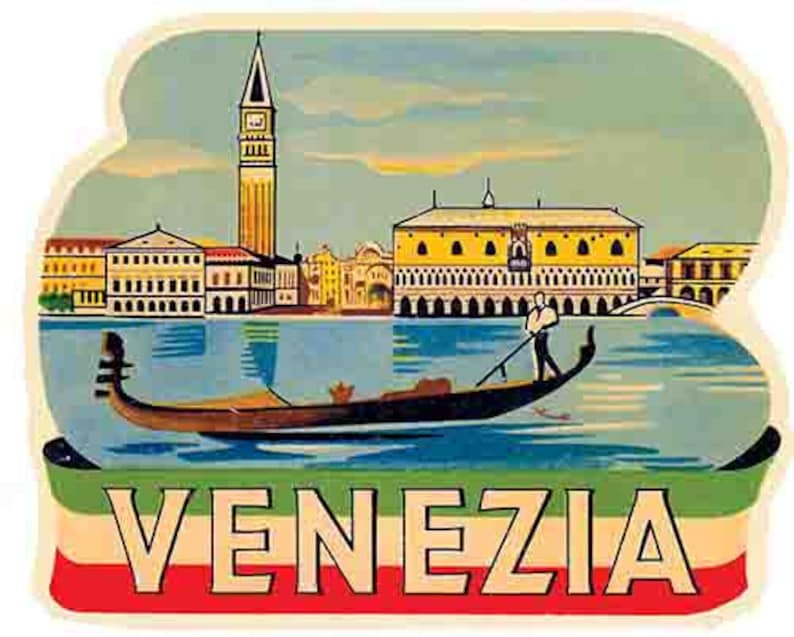 Vintage 1950's Style Venezia Italy Venice Goldola Retro Travel Decal ...