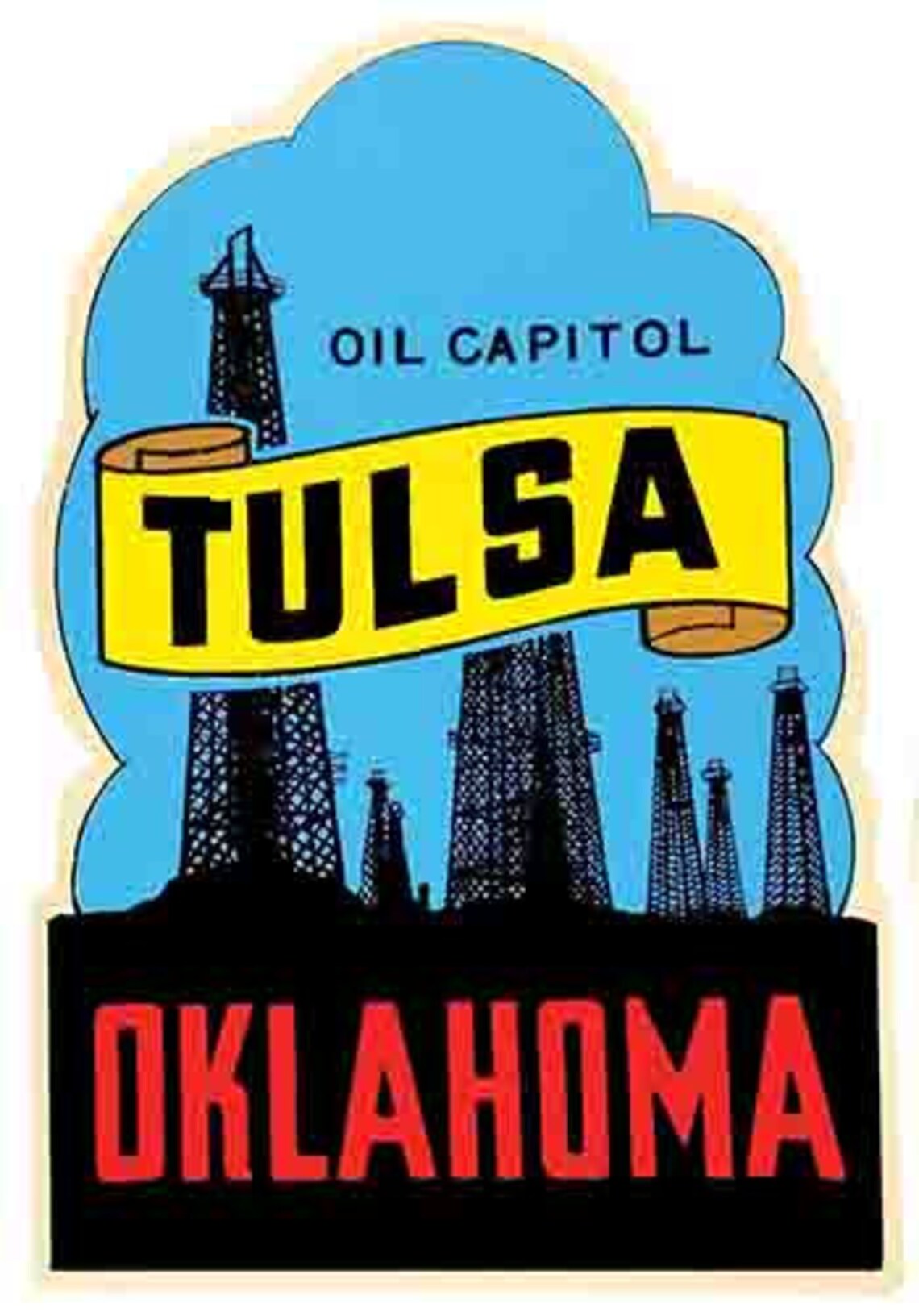 Vintage 1960's Style Tulsa OK Oklahoma Retro Travel Decal Sticker State ...