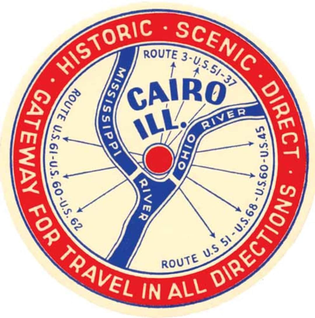 Vintage 1950's Style Cairo IL Illinois Retro Travel Decal Sticker State ...