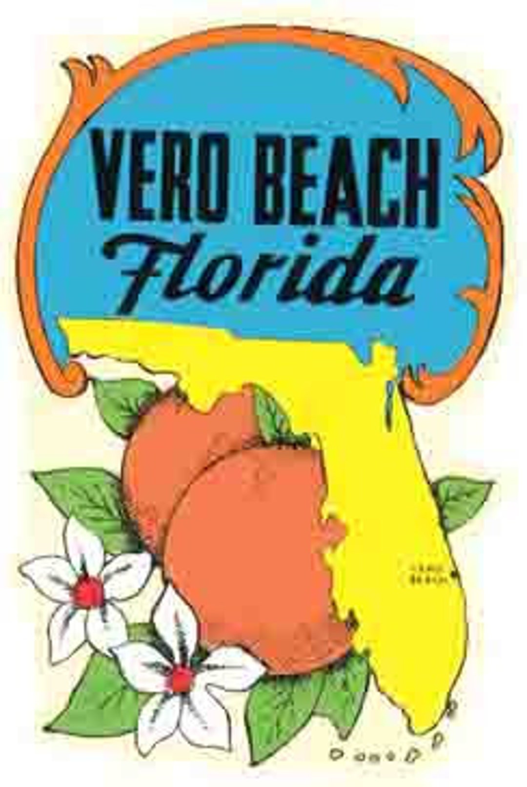 Vintage 1950's Style Vero Beach FL Florida Map Retro Travel Decal ...