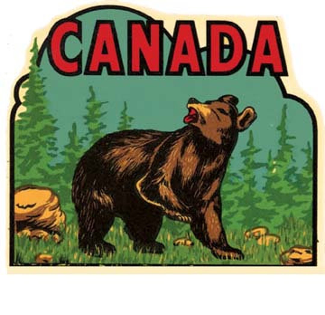 Vintage 1950's Style Canada Bear National Park Retro Travel Decal ...