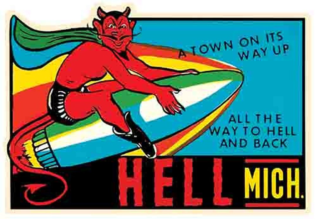 Vintage 1950's Style Hell MI Michigan Retro Travel Decal Sticker State ...