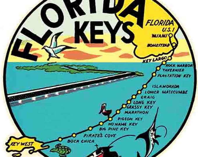 Vintage 1950's Style Florida Keys Key West Largo Marathon | Etsy
