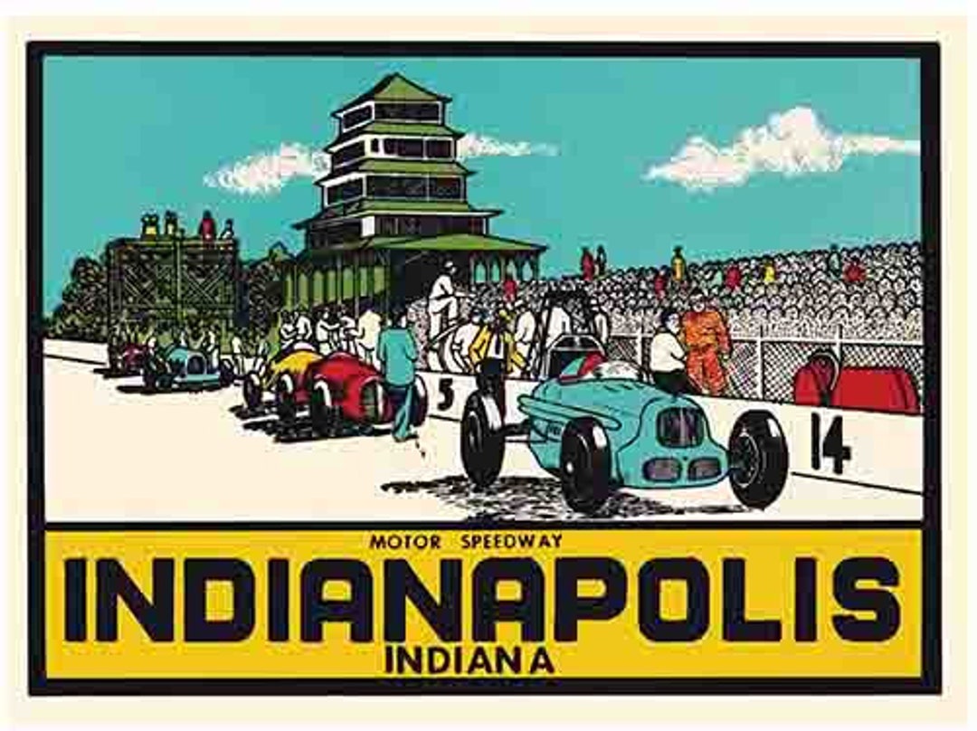 Vintage 1950's Style Indiana Indianapolis 500 Racing Retro Travel Decal ...