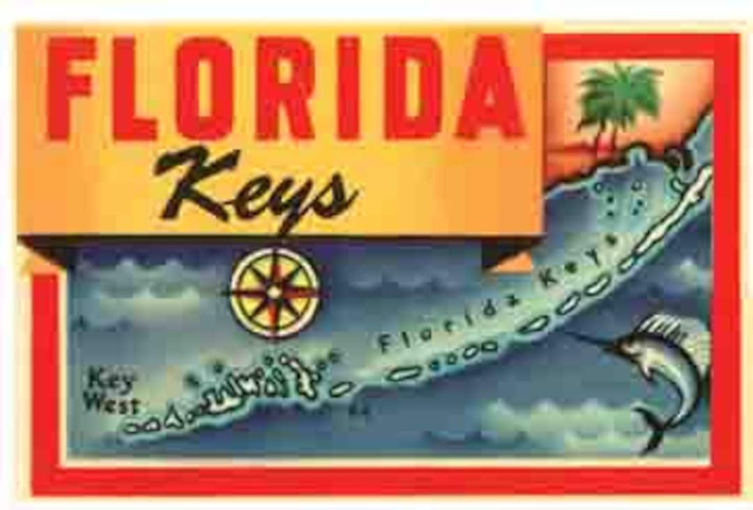 Vintage 1950's Style Florida Keys Key West Largo Marathon Islamorada ...