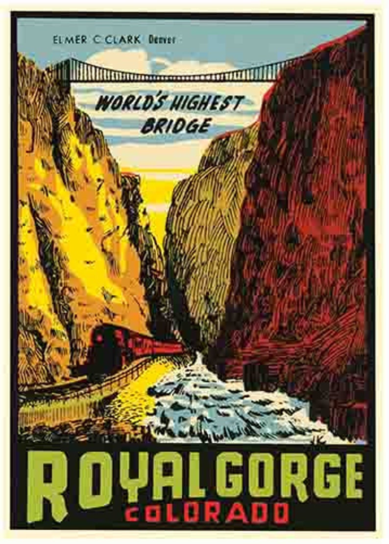Vintage 1950's Style Royal Gorge CO Colorado Map Retro Travel Decal ...