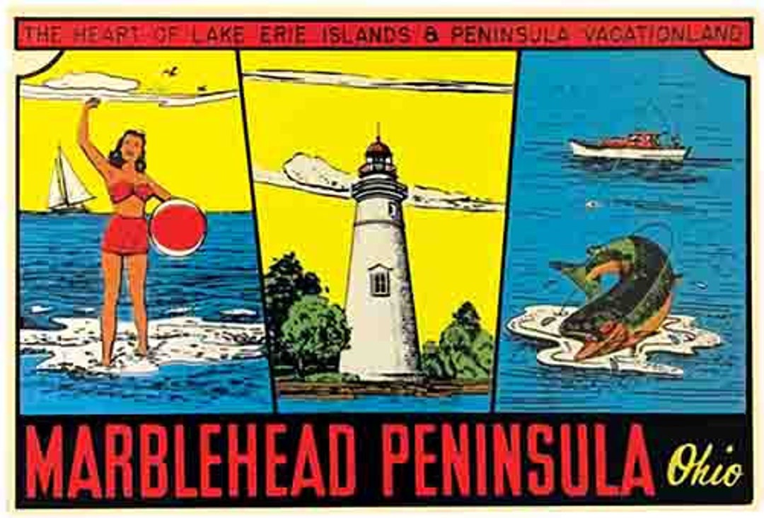 Vintage 1950's Style Marblehead Peninsula Cleveland Ohio OH Lake Erie ...