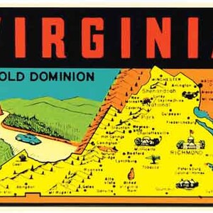 Vintage 1950's Style Virginia State Map the Old Dominion - Etsy