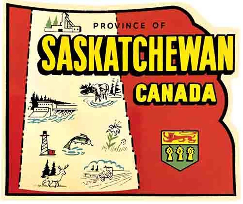 Vintage 1960's Style Saskatchewan Canada Retro Travel Decal Sticker ...