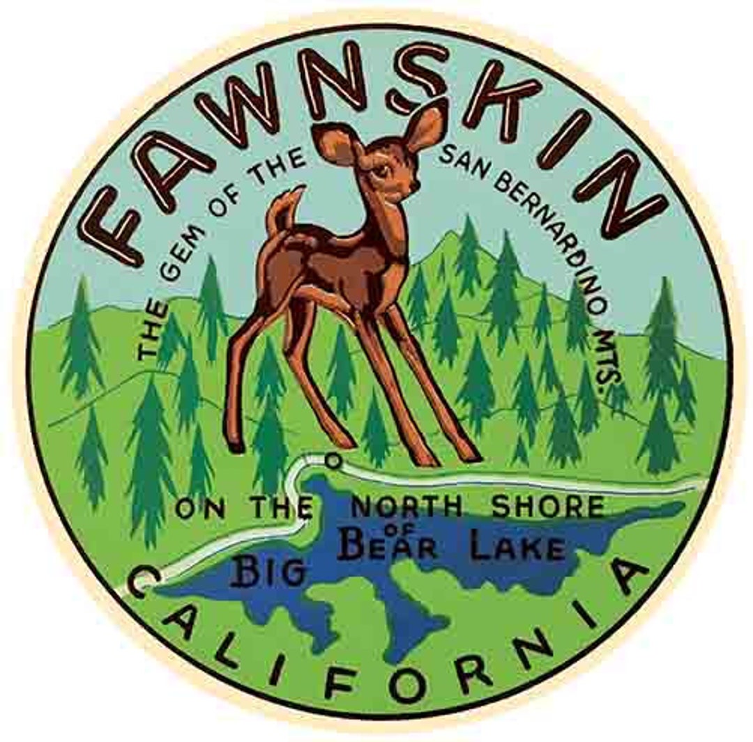 Vintage 1950's Style Fawnskin CA California Retro Travel Decal Sticker ...